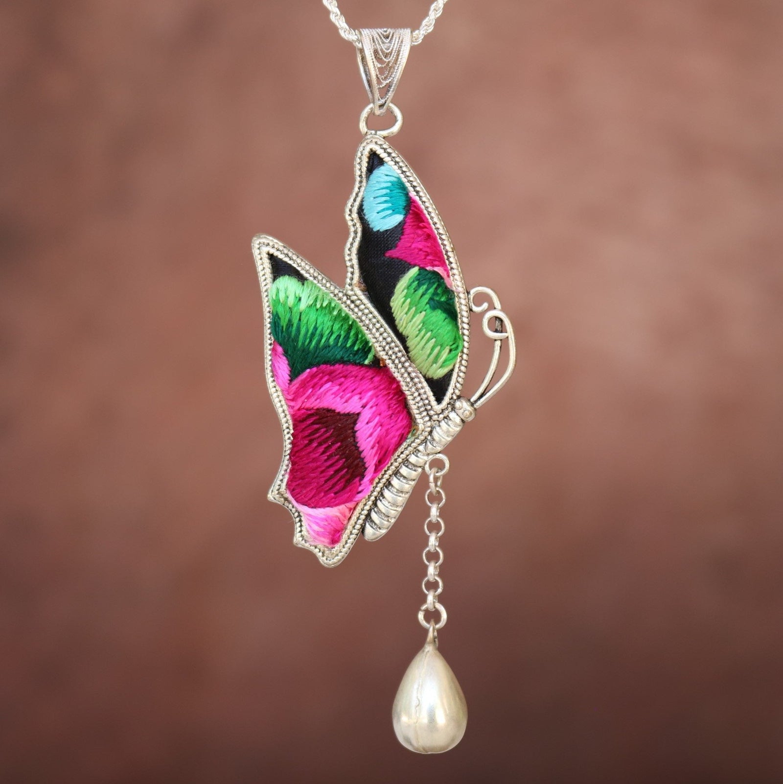 Wings of Solace Hand Embroidered Butterfly Necklace